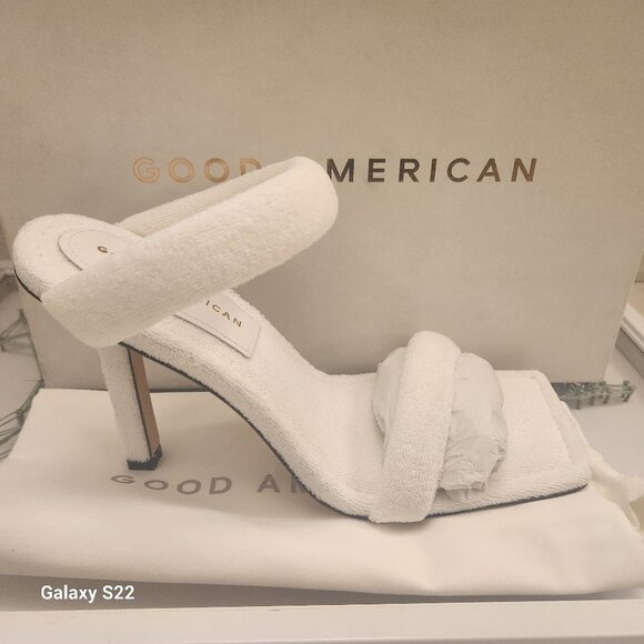 Good American | Shoes | Good American Terry Slide On Sandal White Heels ...